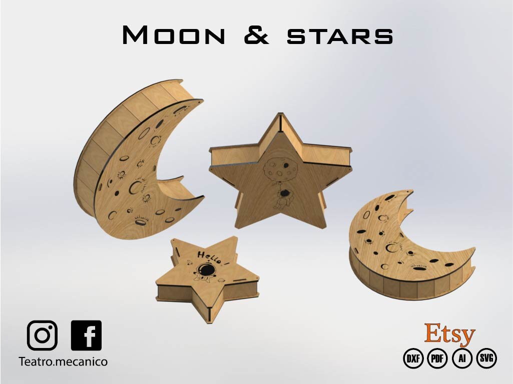 Moon and Stars 2 Zises Gift Box for Laser Cut Cnc Files - Etsy