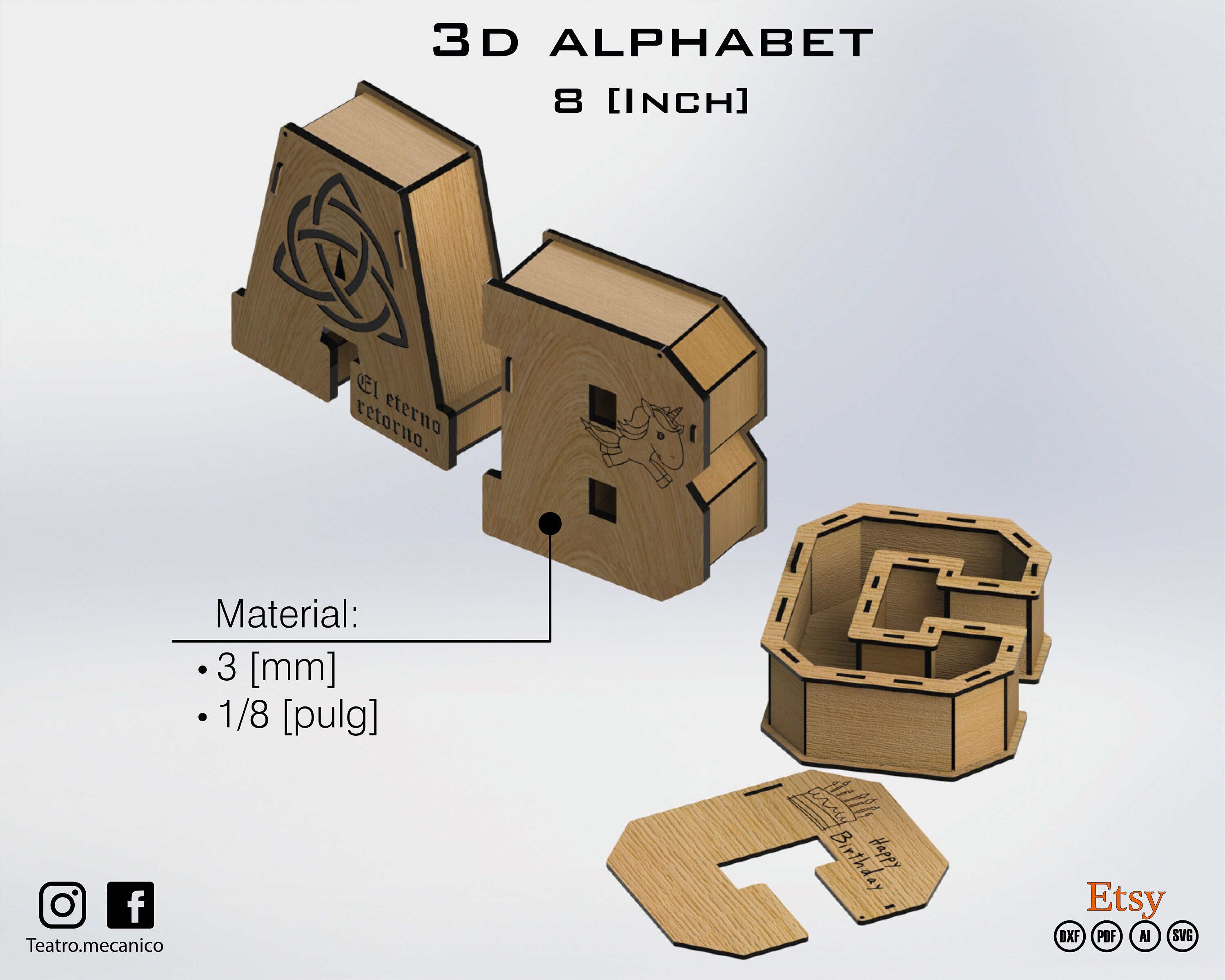 GIFT BOX 3D Alphabet 8 Inch for laser cut cnc files - Etsy México
