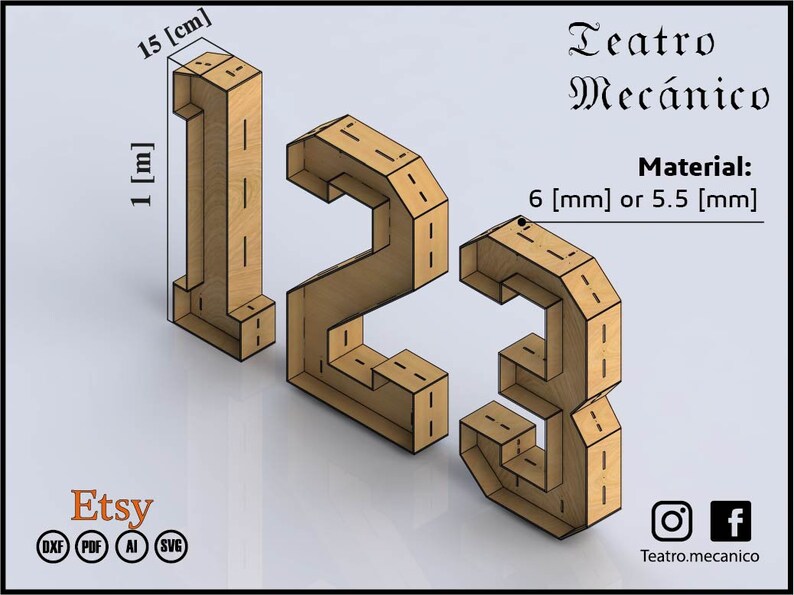 3D Numbers 1 Meter to High for Laser Cut Cnc Files DXF - Etsy