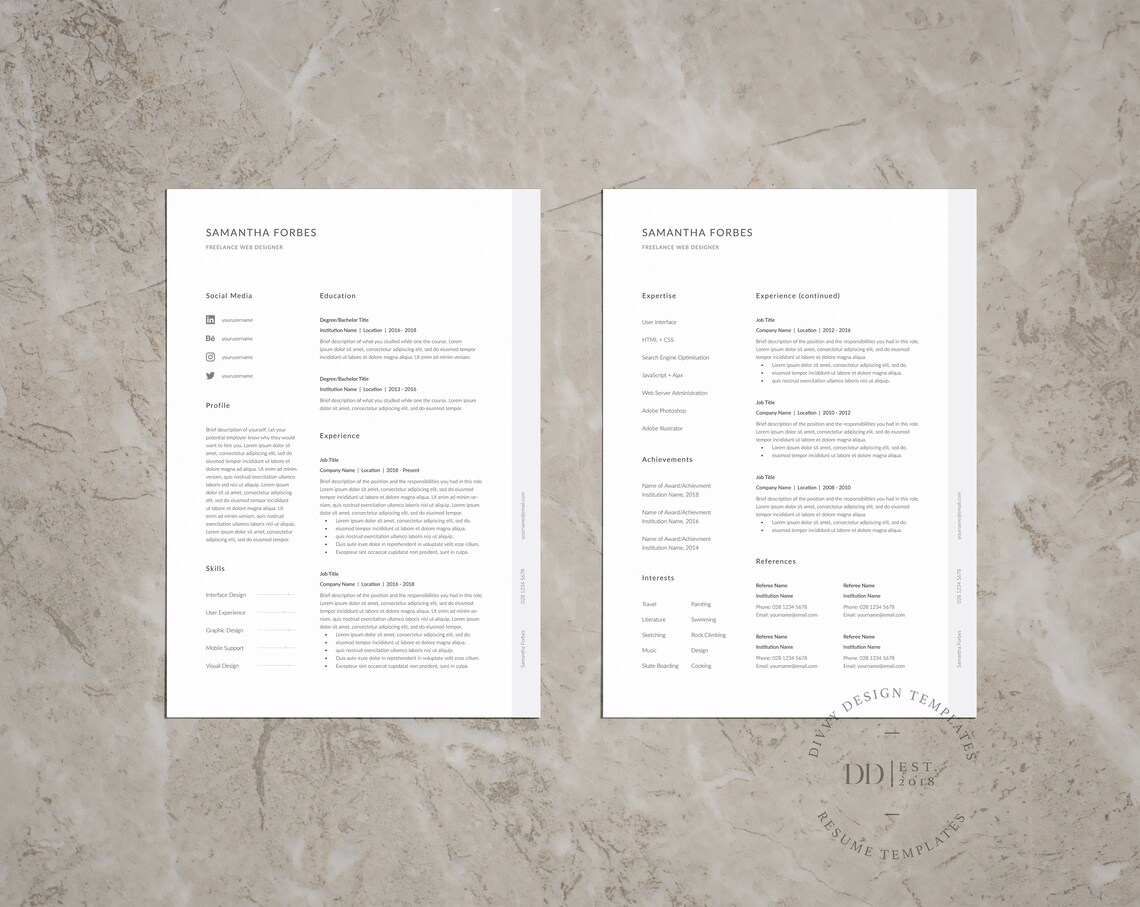 Modern Resume Template Word, 2 Page Resume, Simple CV Template ...