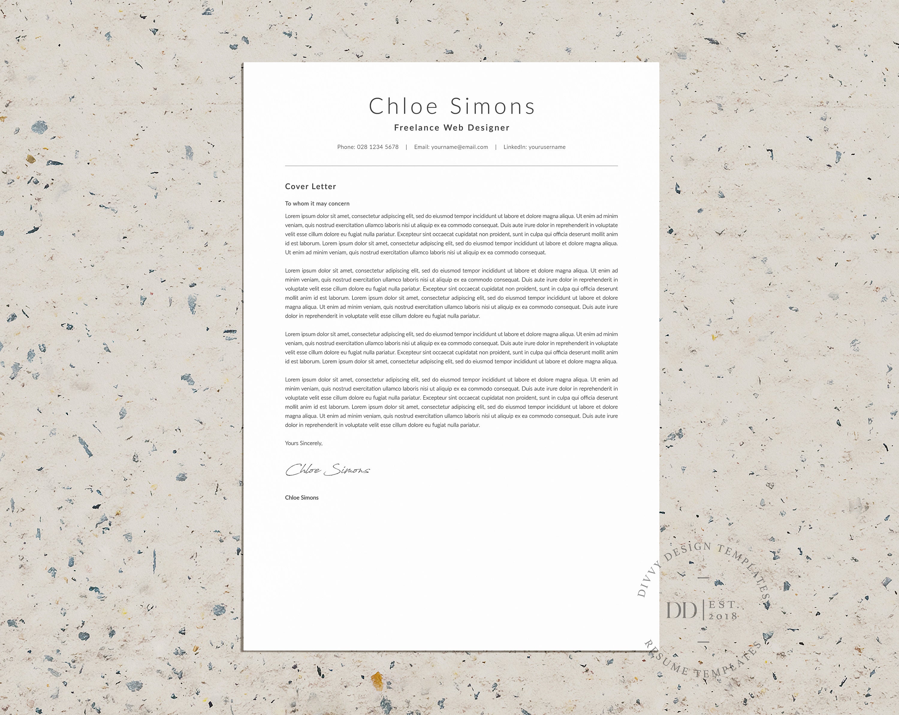 1 Page Resume Template | Professional Resume | 1 Page CV Template ...
