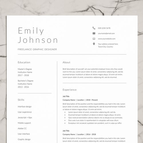 Clean and Modern Resume Template Word CV Template Cover - Etsy