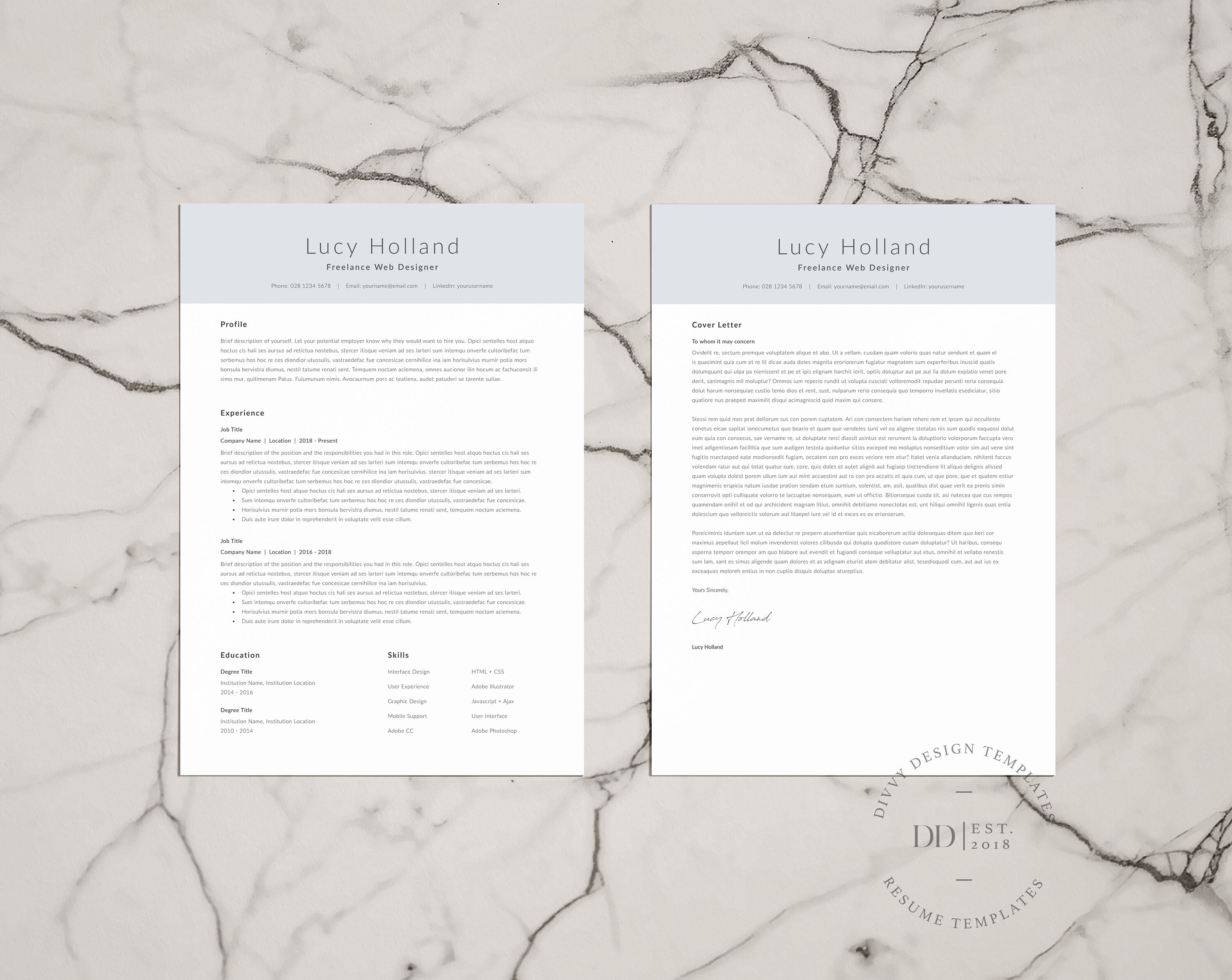 Modern and Professional Resume Template | 1 Page CV Template + Cover ...