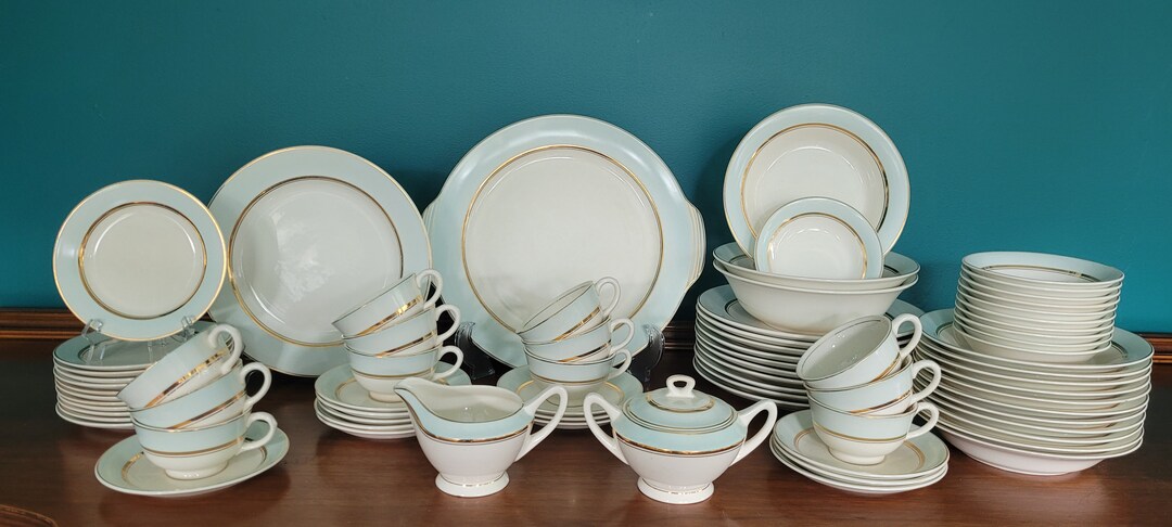 Pale Aqua Rim French Saxon China Set - Etsy