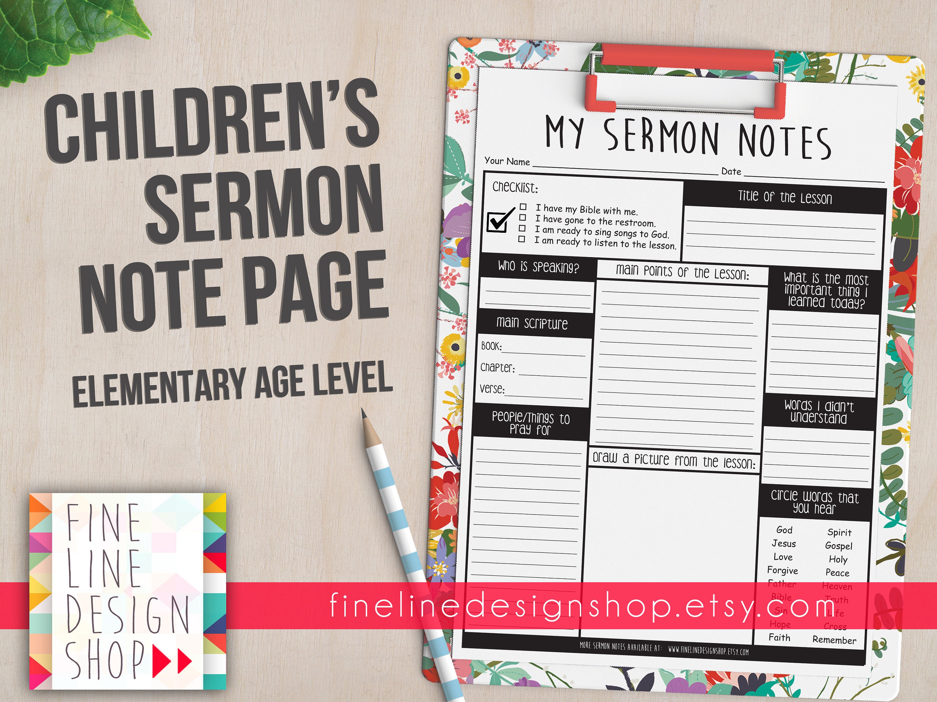 Sermon Notes for Kids. Elementary Age. PDF Printable. Instant Download ...