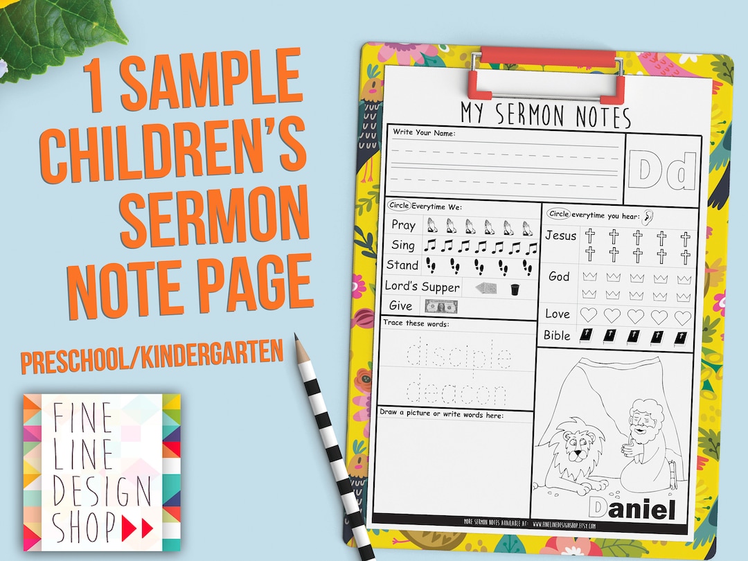 Sermon Notes for Kids. Preschool. Kindergartern. PDF Printable. Instant ...