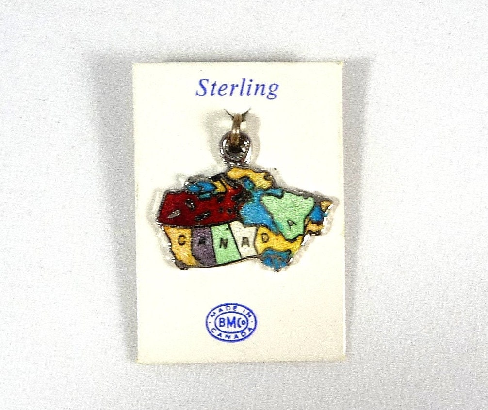 Sterling Silver Enamel Canada Map Charm / Pendant - Etsy