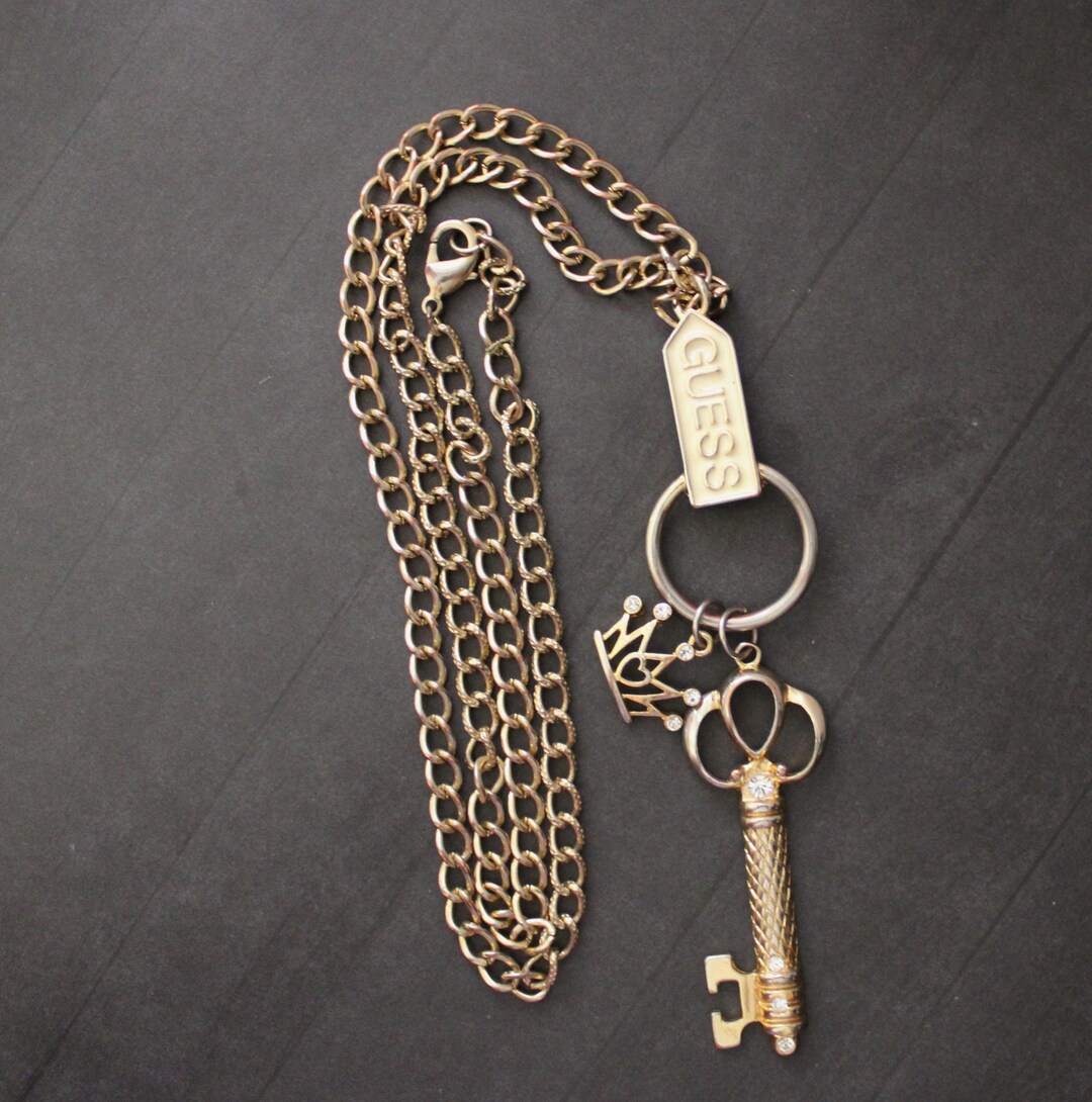 Guess Gold Tone Key Logo Necklace - Etsy