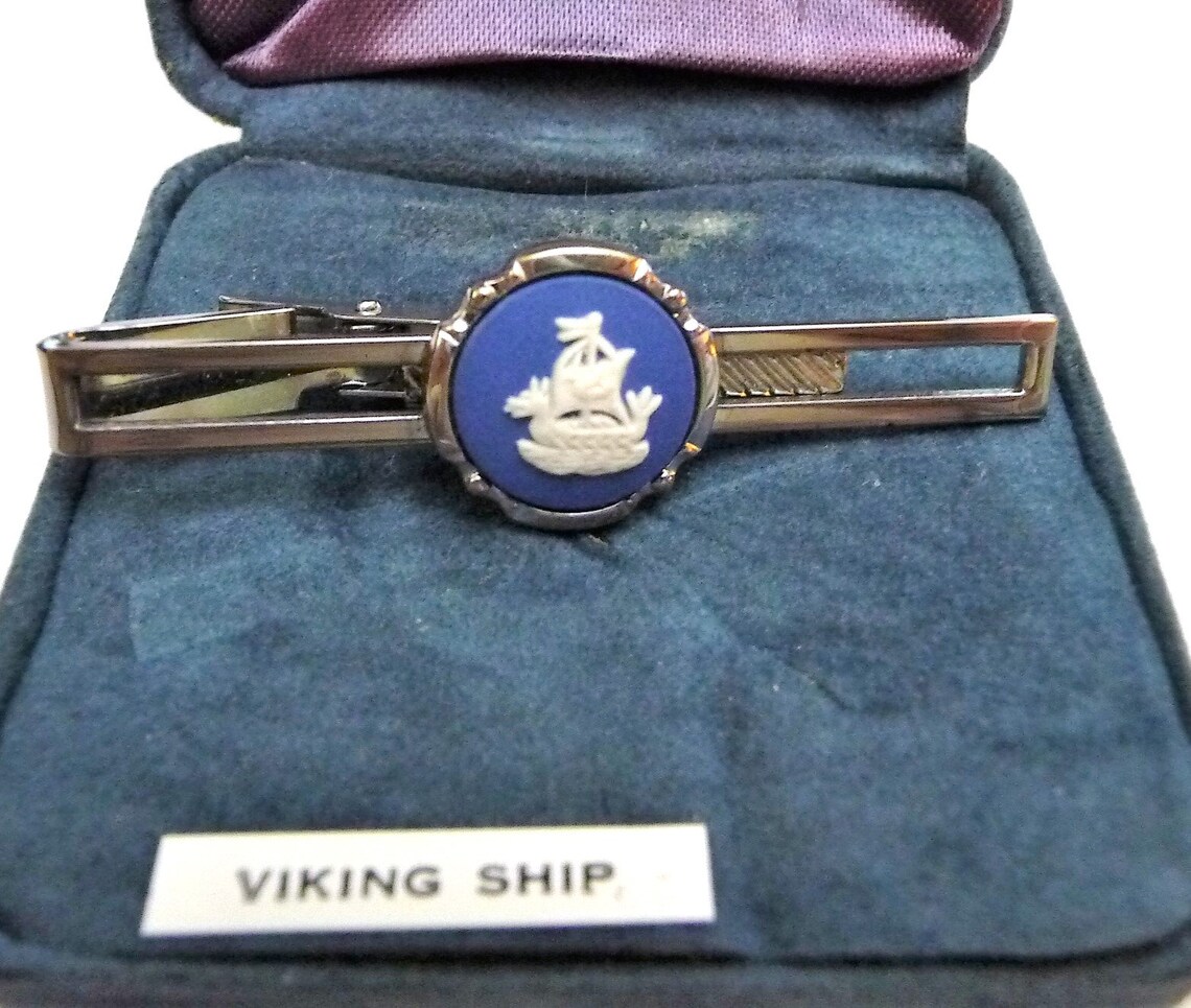 Royal Blue and White Viking Ship Wedgwood Tie Clamp - Etsy