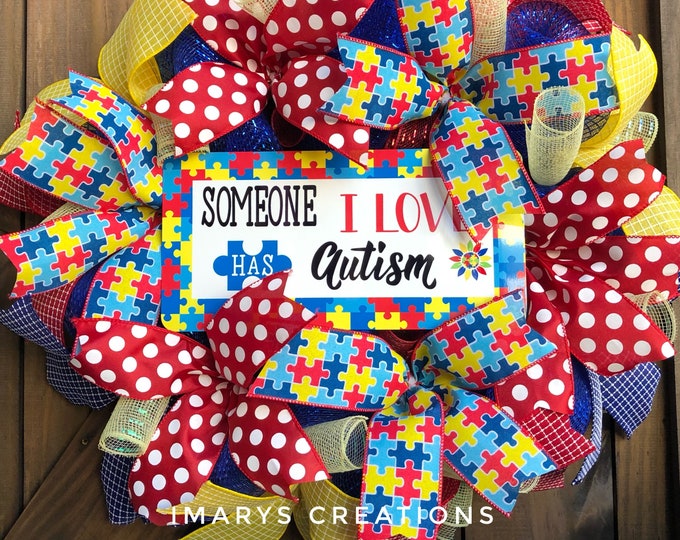 Autism Awareness Wreath /autism Wreath / Home Decor / Front Door Wreath ...