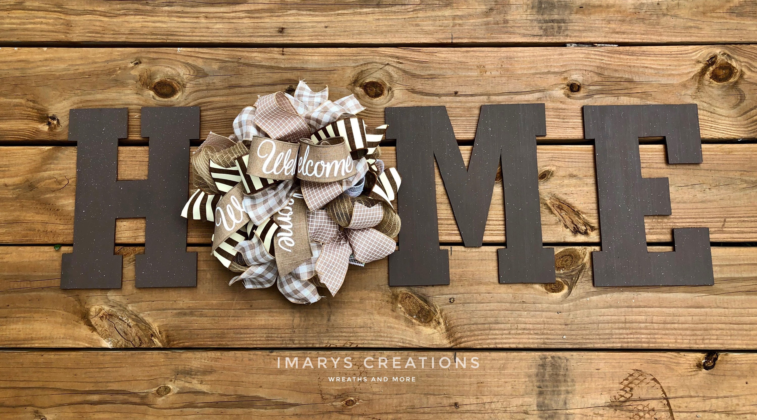 Brown / NavY blue Farmhouse Letters H O M E with Wreath Home | Etsy