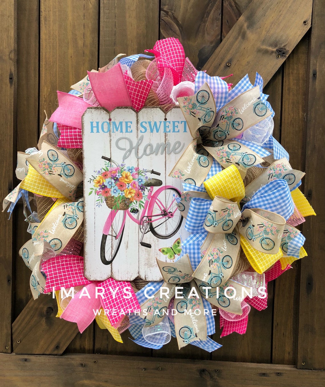 Welcome Wreath Welcome Bicycle Wreath Everyday Wreath - Etsy