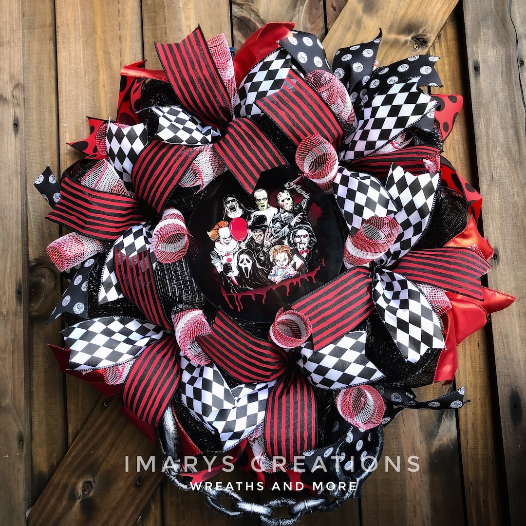 Halloween Horror Movie Character Wreath Jason, Freddy Krueger, Chucky ...