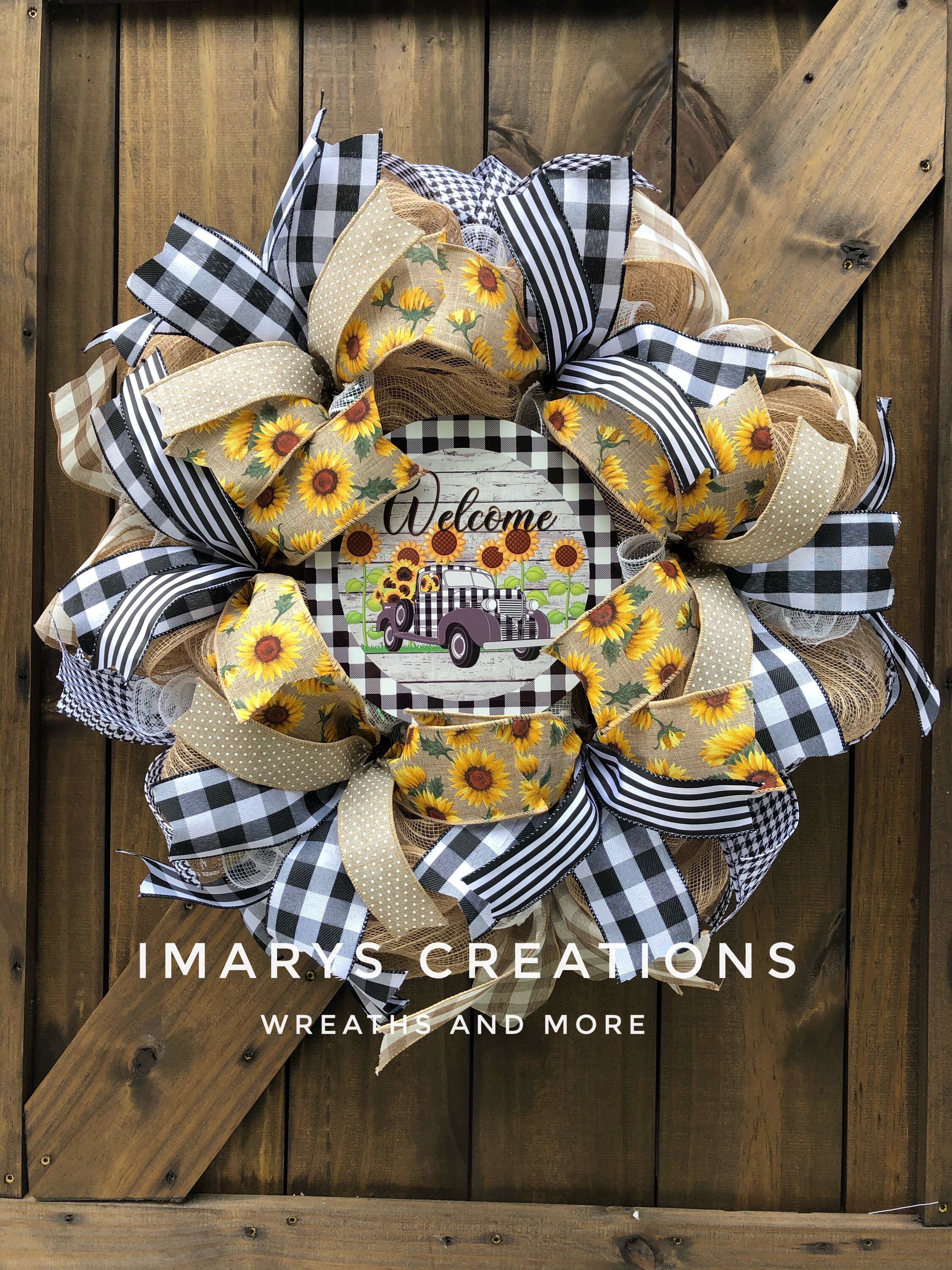Sunflower Buffalo Check Wreath Rustic Truck Decor Farmhouse - Etsy