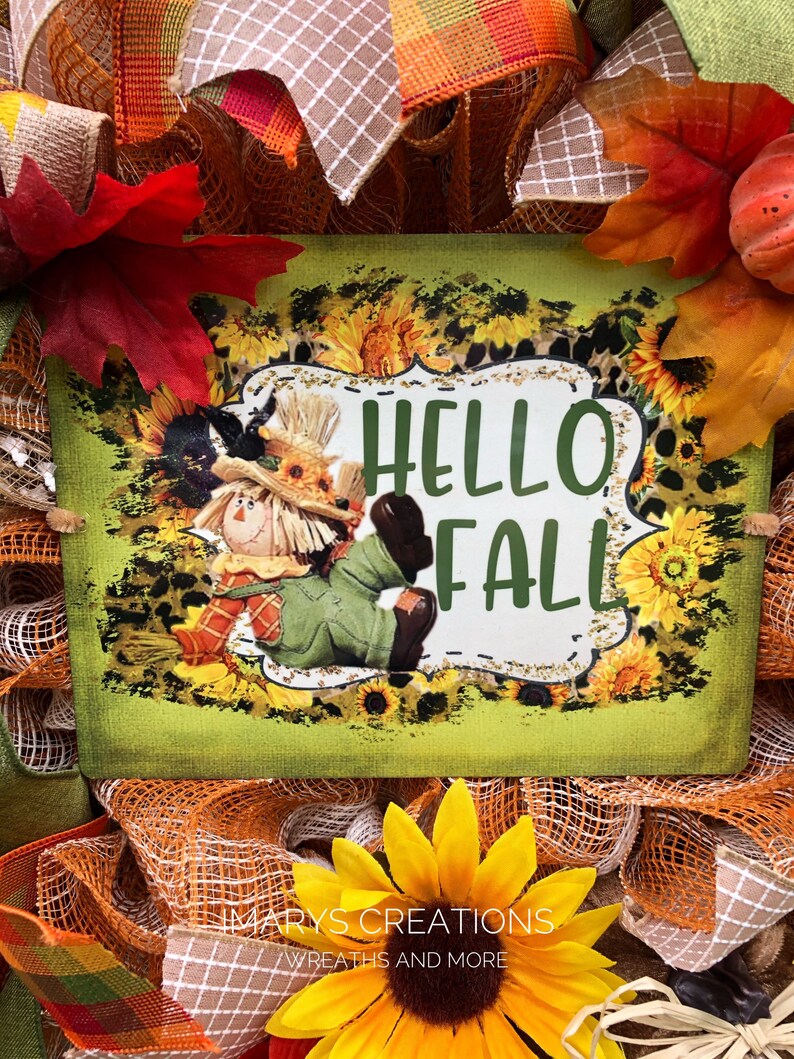 Scarecrow Hello Fall Pumpkin Deco Mesh Wreath/pumpkin - Etsy