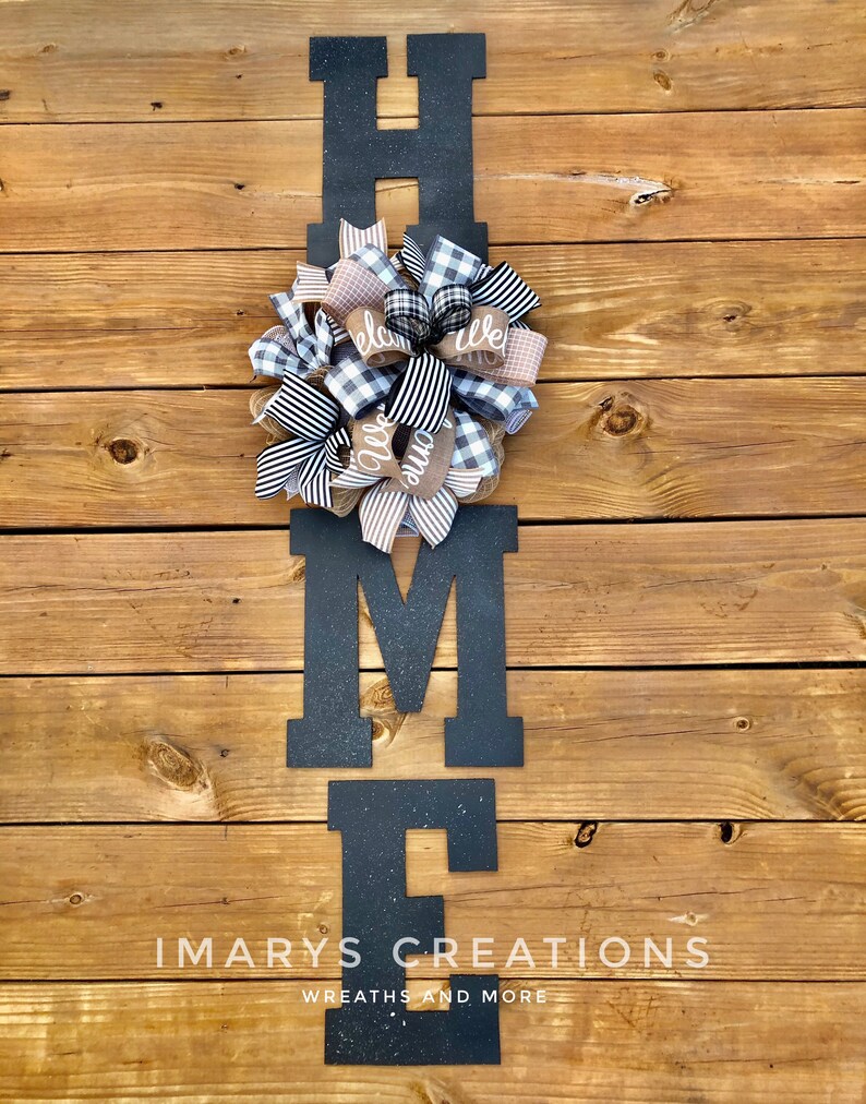 Farmhouse Letters H O M E with Wreath Home Letters with | Etsy