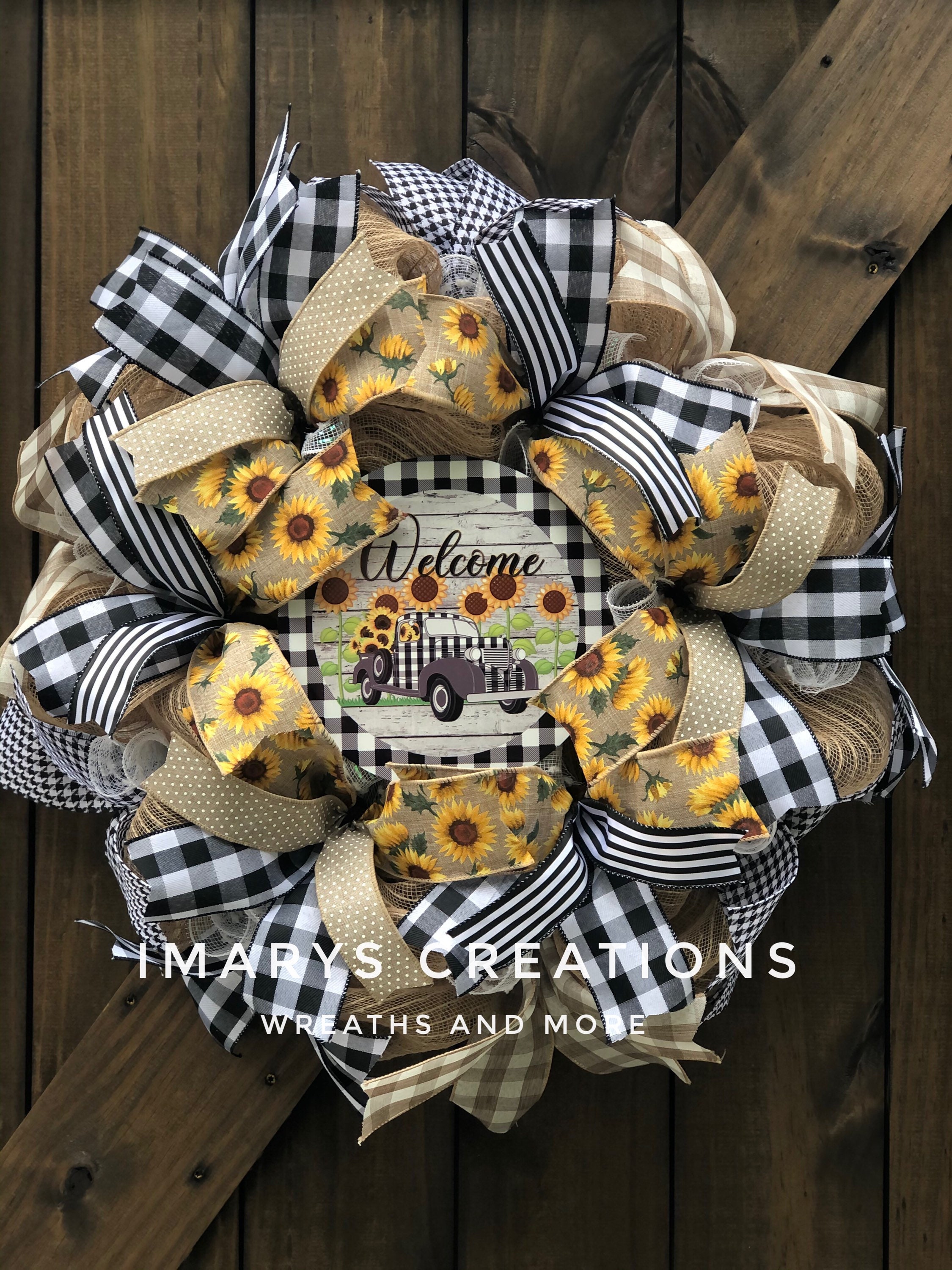 Sunflower Buffalo Check Wreath Rustic Truck Decor Farmhouse - Etsy