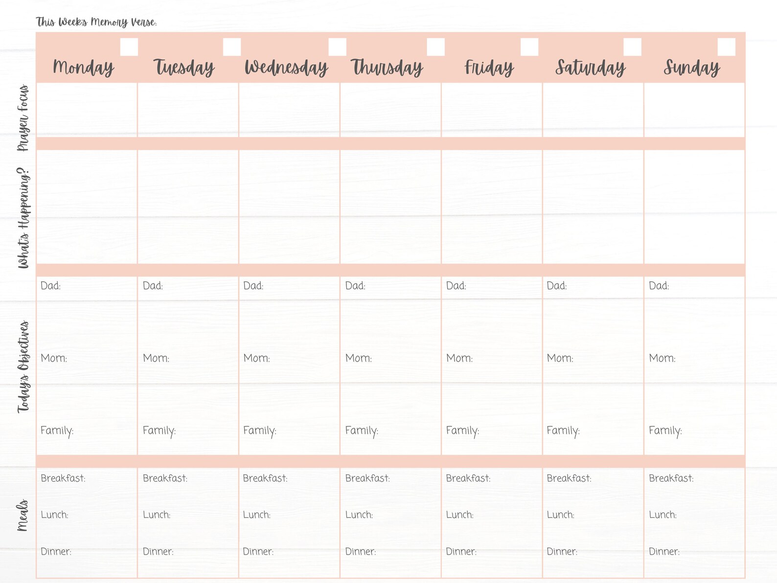 Printable Family Weekly Calendar: Meal Planner, Verse of the Week ...