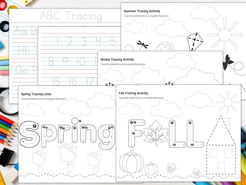 Preschool Tracing Worksheets: Seasons, ABC, Numbers (printable Digital ...