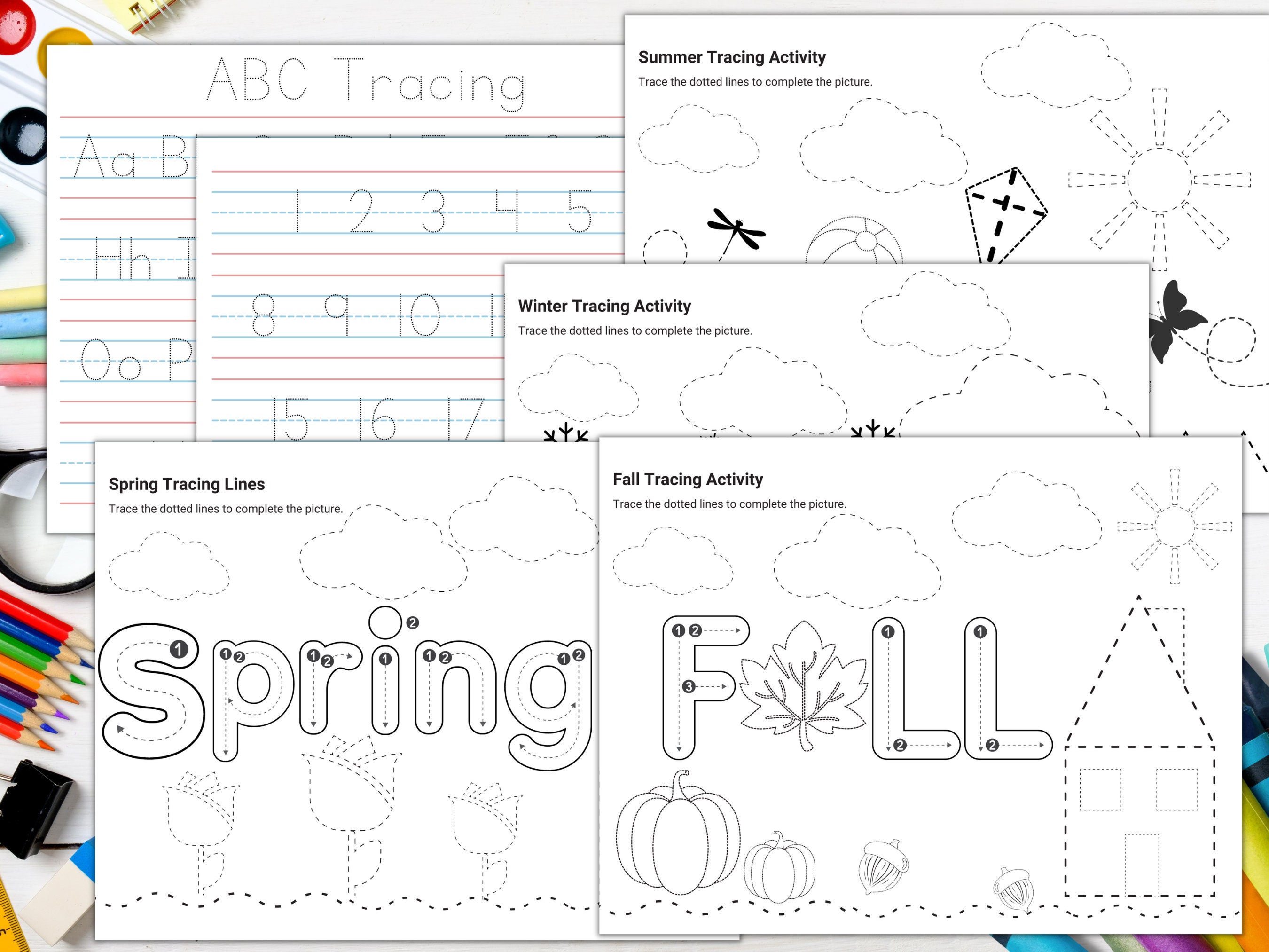 Preschool Tracing Worksheets: Seasons, ABC, Numbers (printable Digital ...