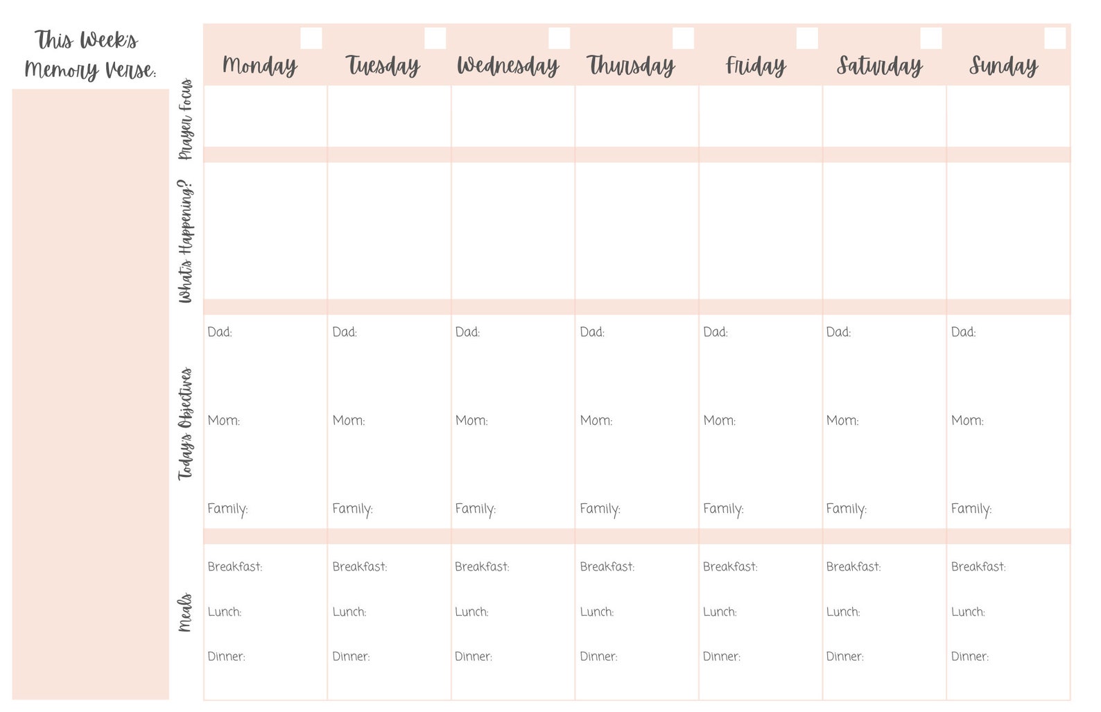 Printable Family Weekly Calendar: Meal Planner, Verse of the Week ...
