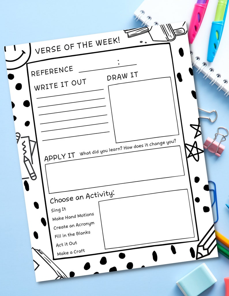 Printable Bible Verse Activity Sheet for Kids: Scripture Memory, Parent ...