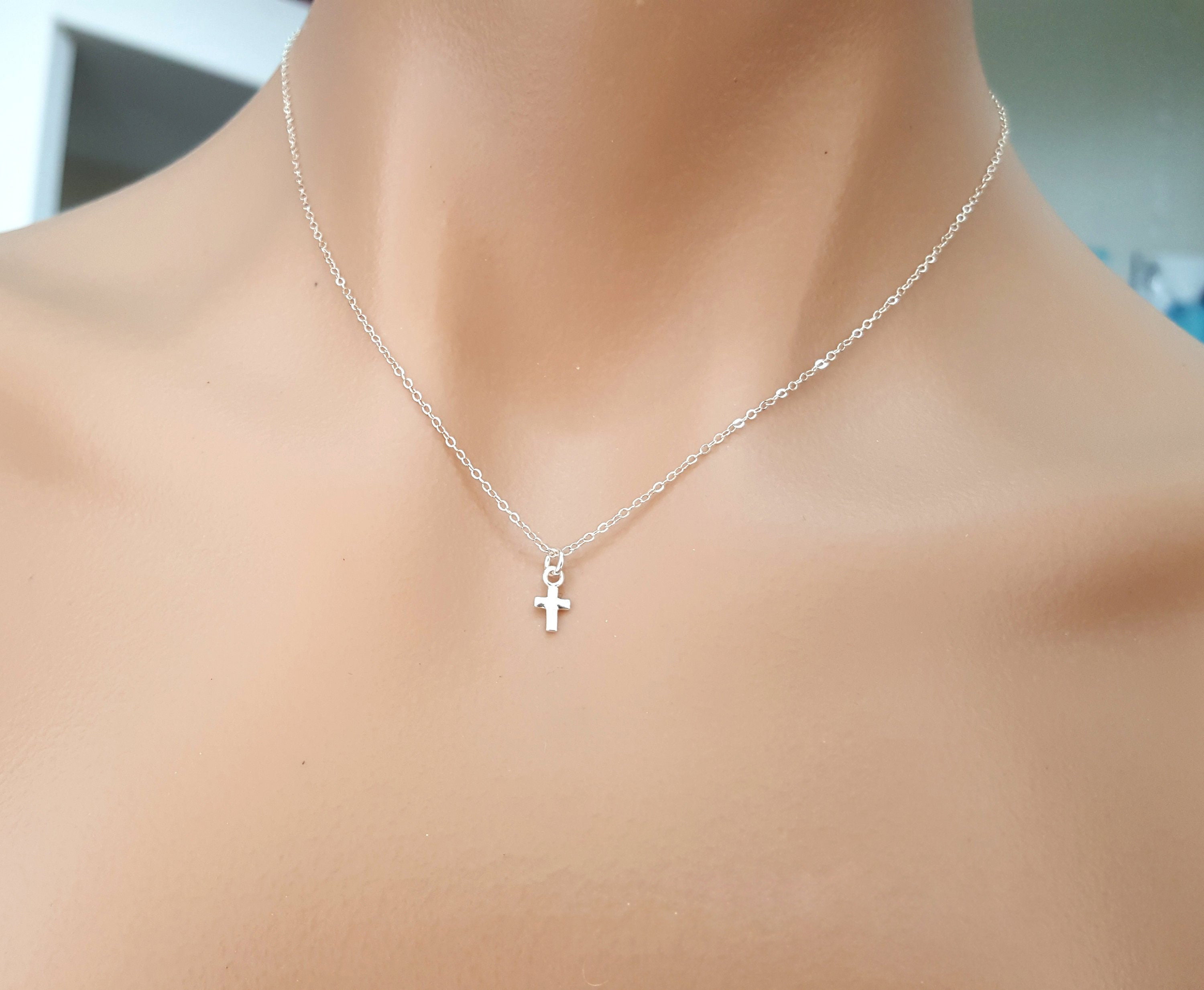 Cuter small tiny Cross necklace Sterling Silver Cross | Etsy