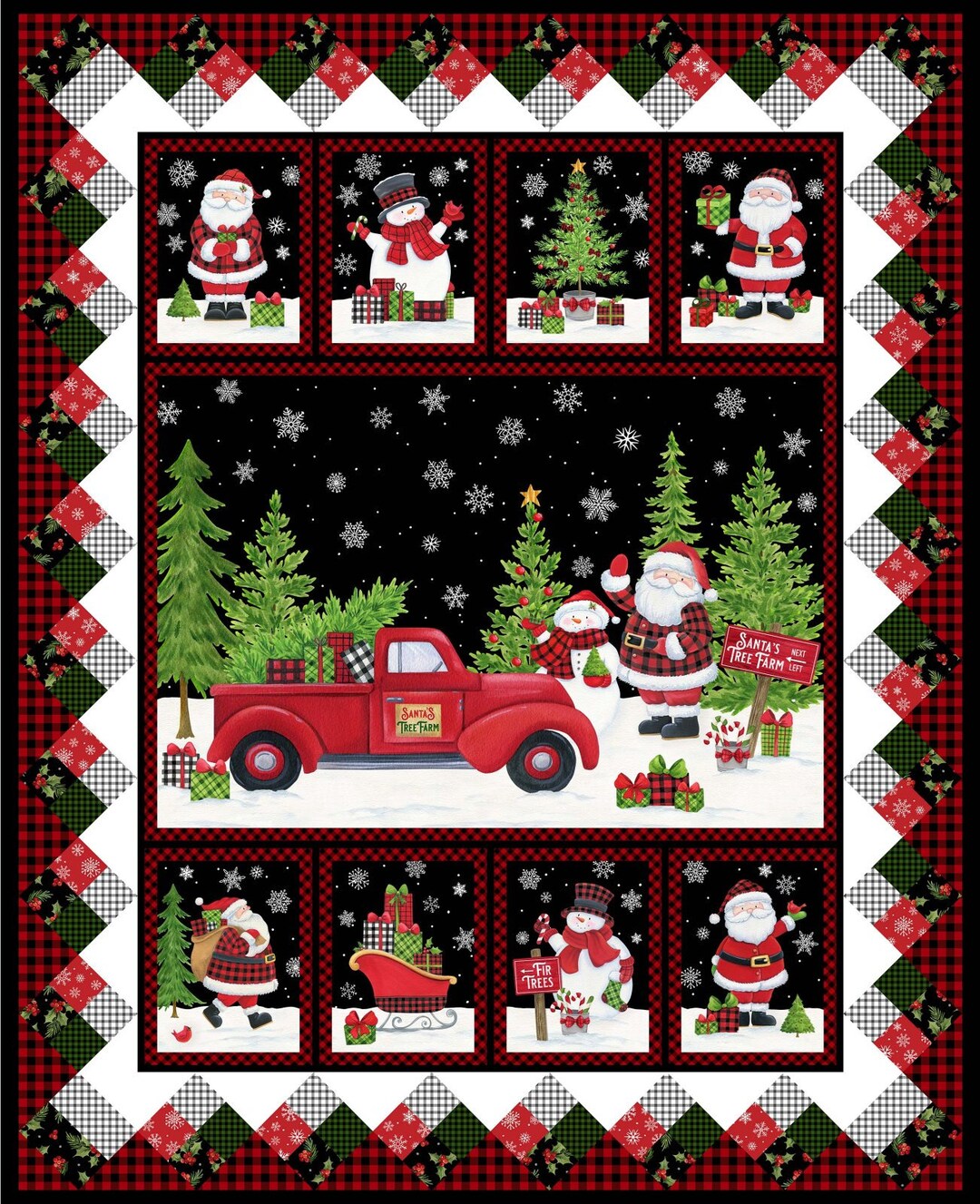 Santa's Tree Farm Panel Black Multi - Etsy