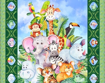 Zoo Animals Panel 36 x45 Visual Arts Dyeing & Batik Fabric etna.com.pe