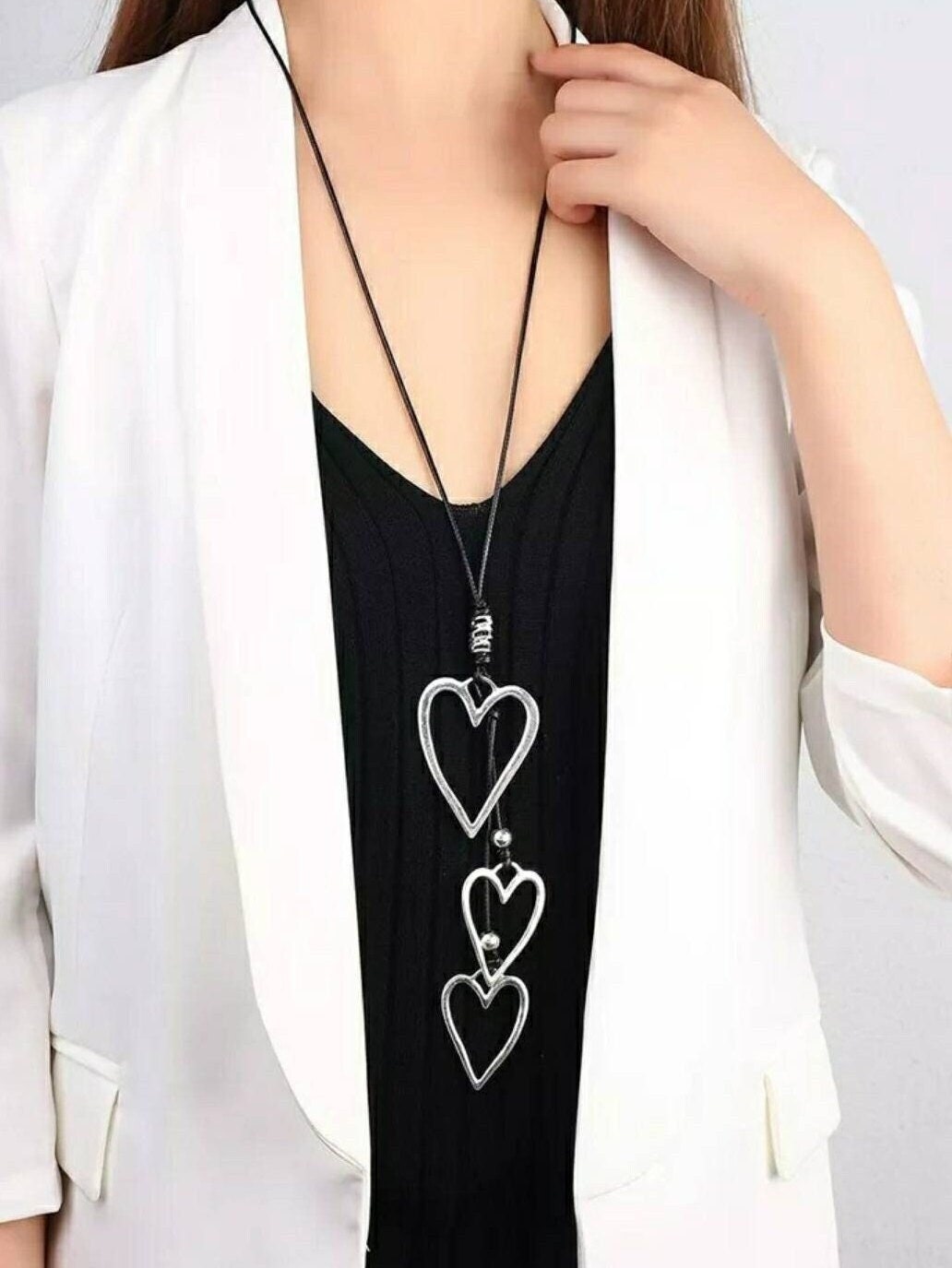 Long Heart Necklace Pendant, Modern Long Necklace, Large Sweater Collar ...