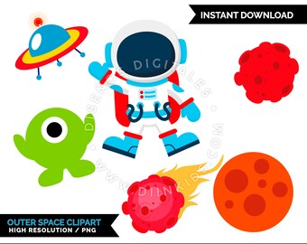 Outer Space Clipart Set, Planets Clipart Set, Planets PNG, Outer Space ...