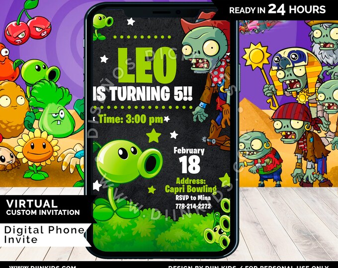 Plants Vs Zombies Invitation - Plants Vs Zombies Birthday - Plants Vs ...