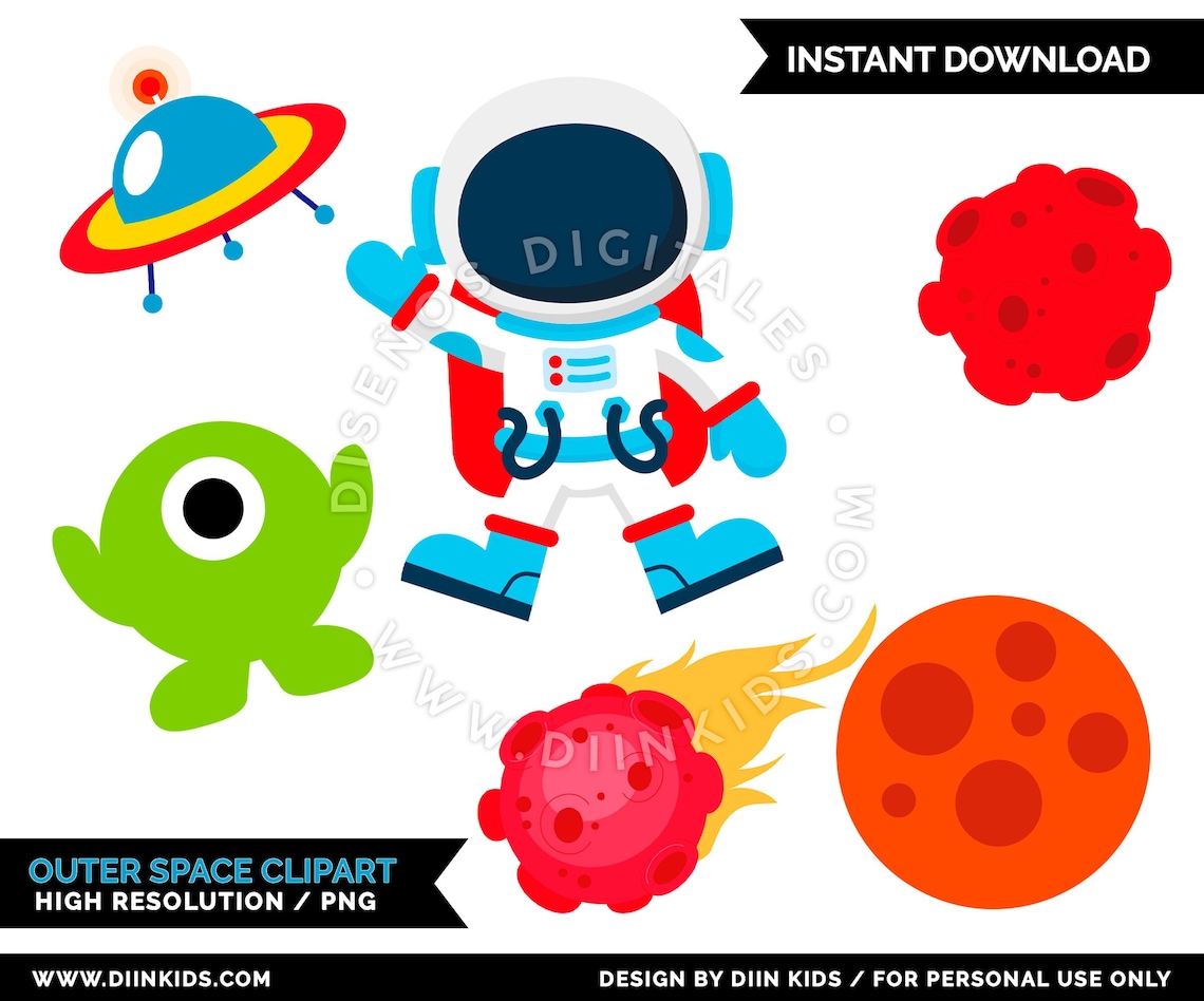Outer Space Clipart Set, Planets Clipart Set, Planets PNG, Outer Space ...