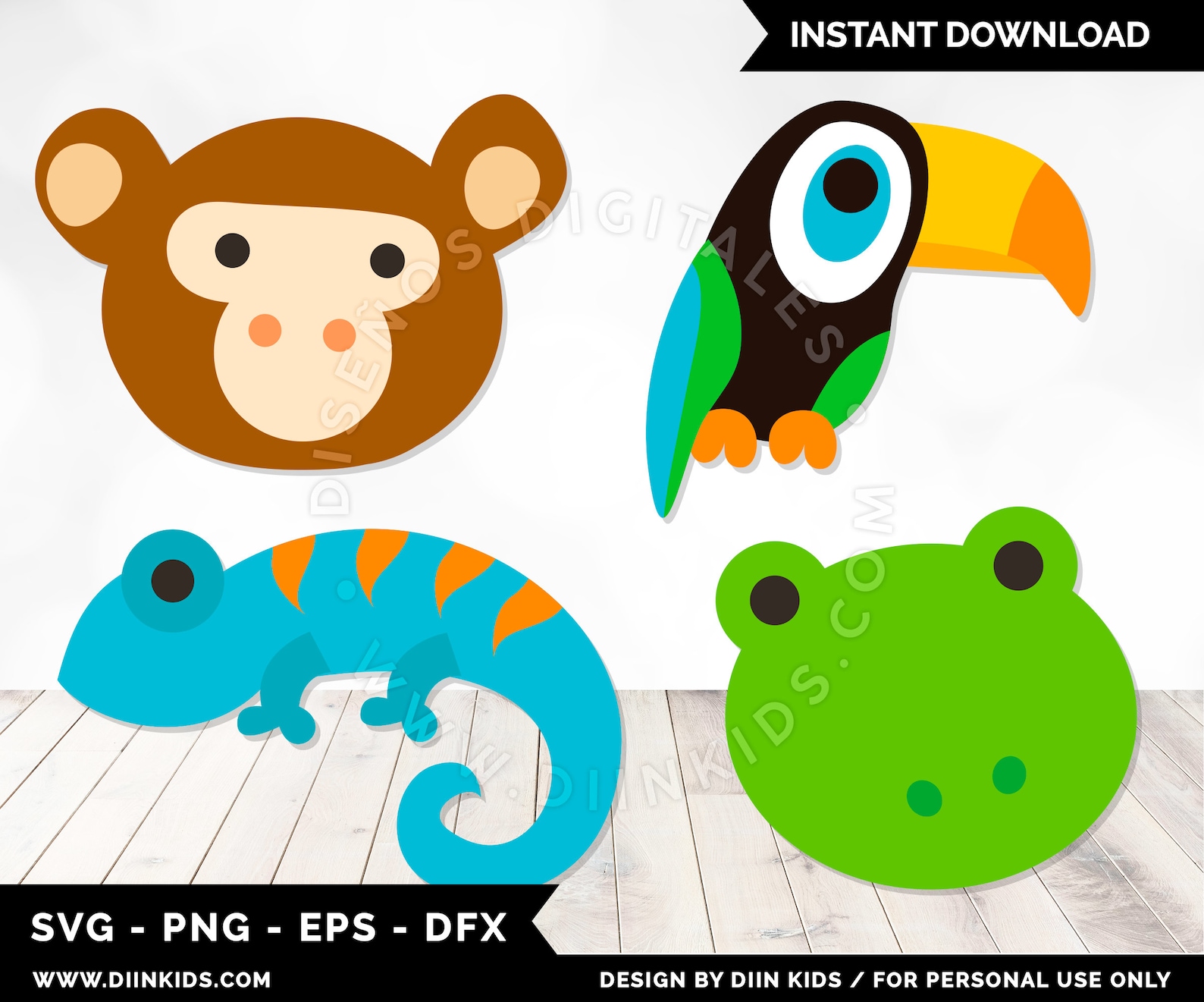 Safari Animals Clip Art, Cute Animals Clipart, Jungle Animals Svg, Wild ...