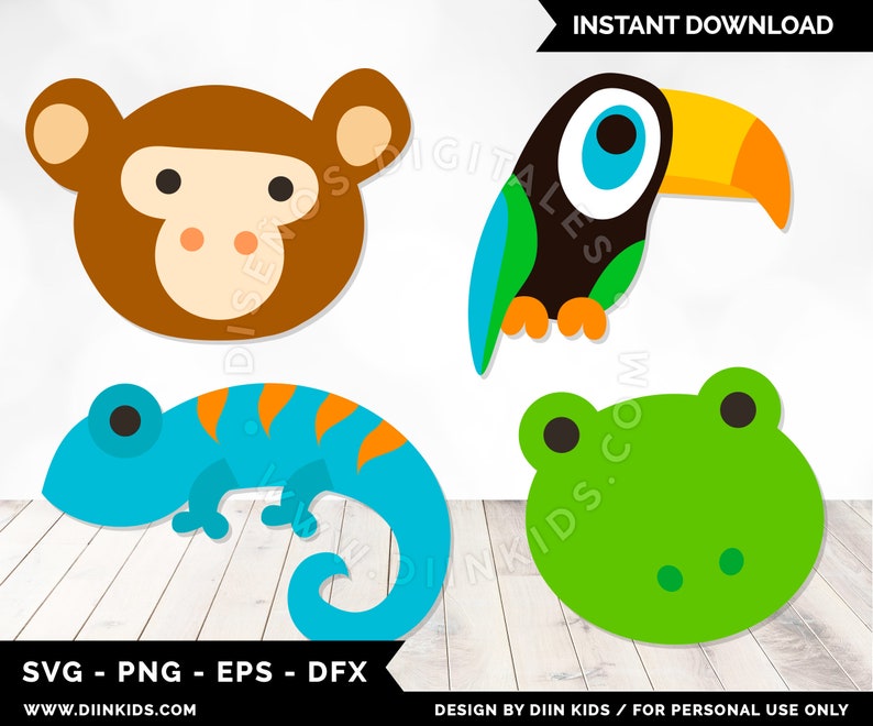 Safari Animals Clip Art, Cute Animals Clipart, Jungle Animals Svg, Wild ...