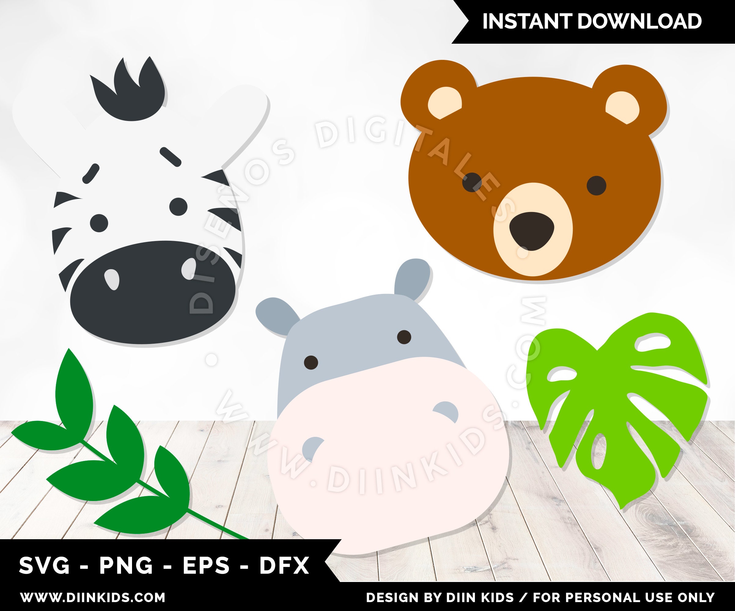 Safari Animals Clip Art, Cute Animals Clipart, Jungle Animals Svg, Wild ...