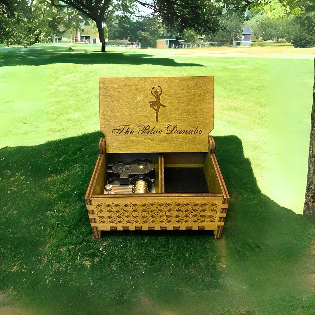 The Blue Danube Music Box | Keepsake Compartment | Wind-up & Hand-crank ...