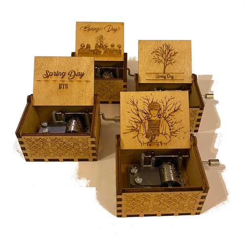 Custom Engraved Bts Spring Day Hand Crank Wooden Music Box - Etsy
