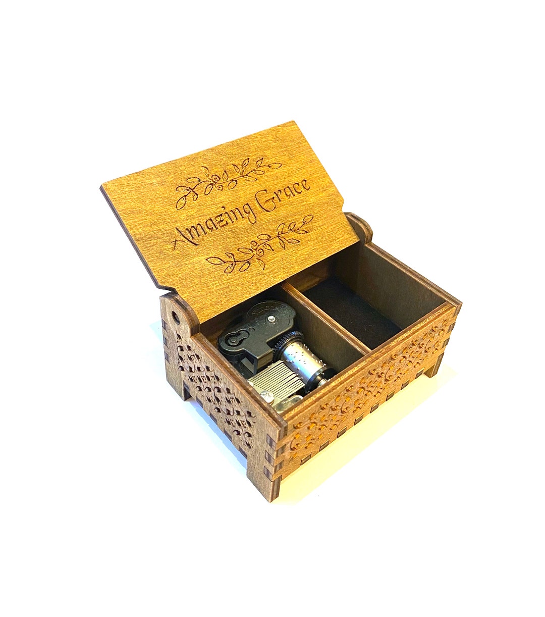Amazing Grace | Wooden Music Box | Keepsake Compartment | Wind-up ...