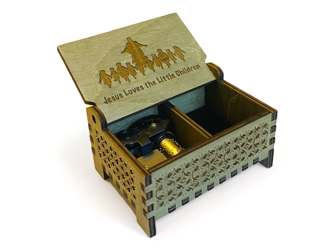 Jesus Loves the Little Children Music Box | Keepsake Compartment | Wind ...