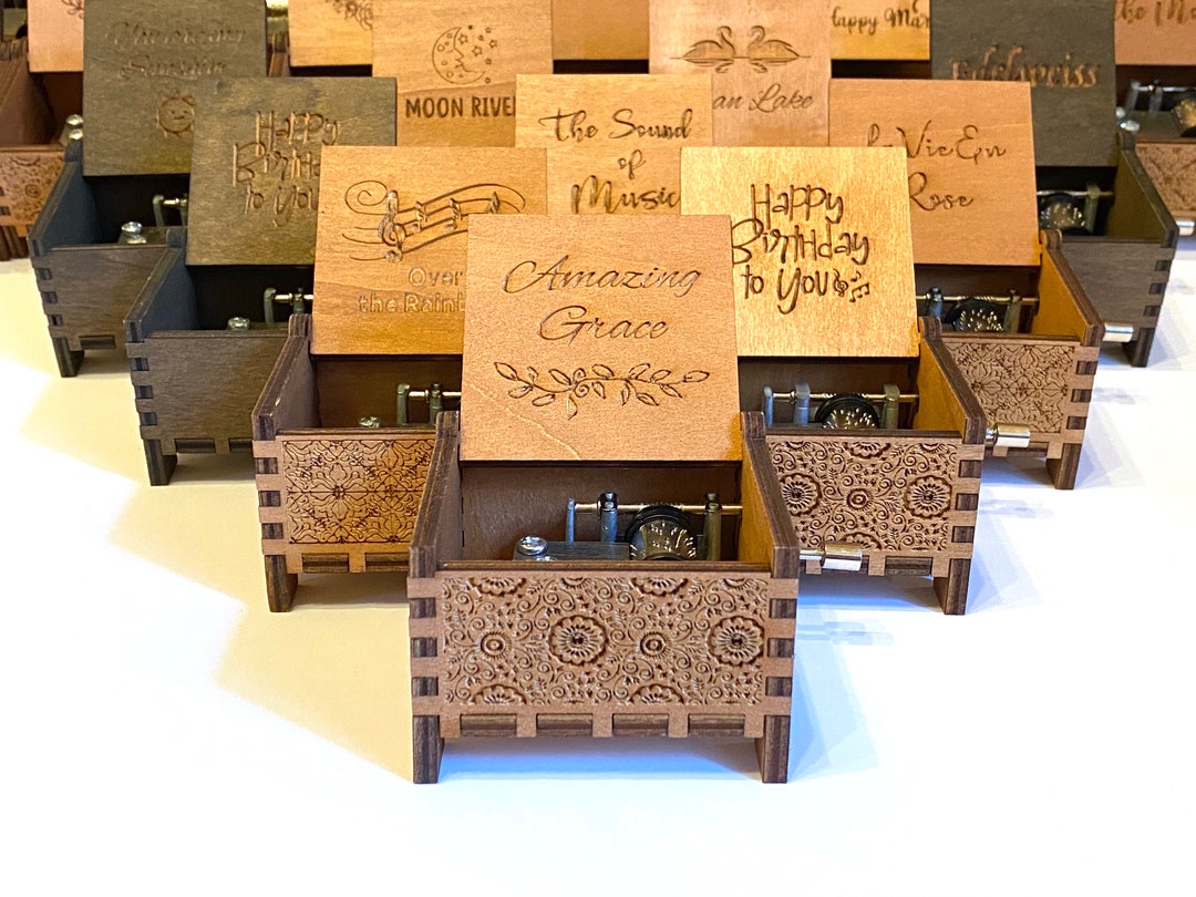 Hand-cranked Square-shaped Wooden Music Box | Custom Engraving ...
