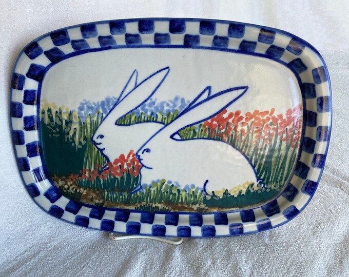 Vintage DEBBIE DEAN Clay Rabbit Pottery Bunny Platter/plate Folk Art ...
