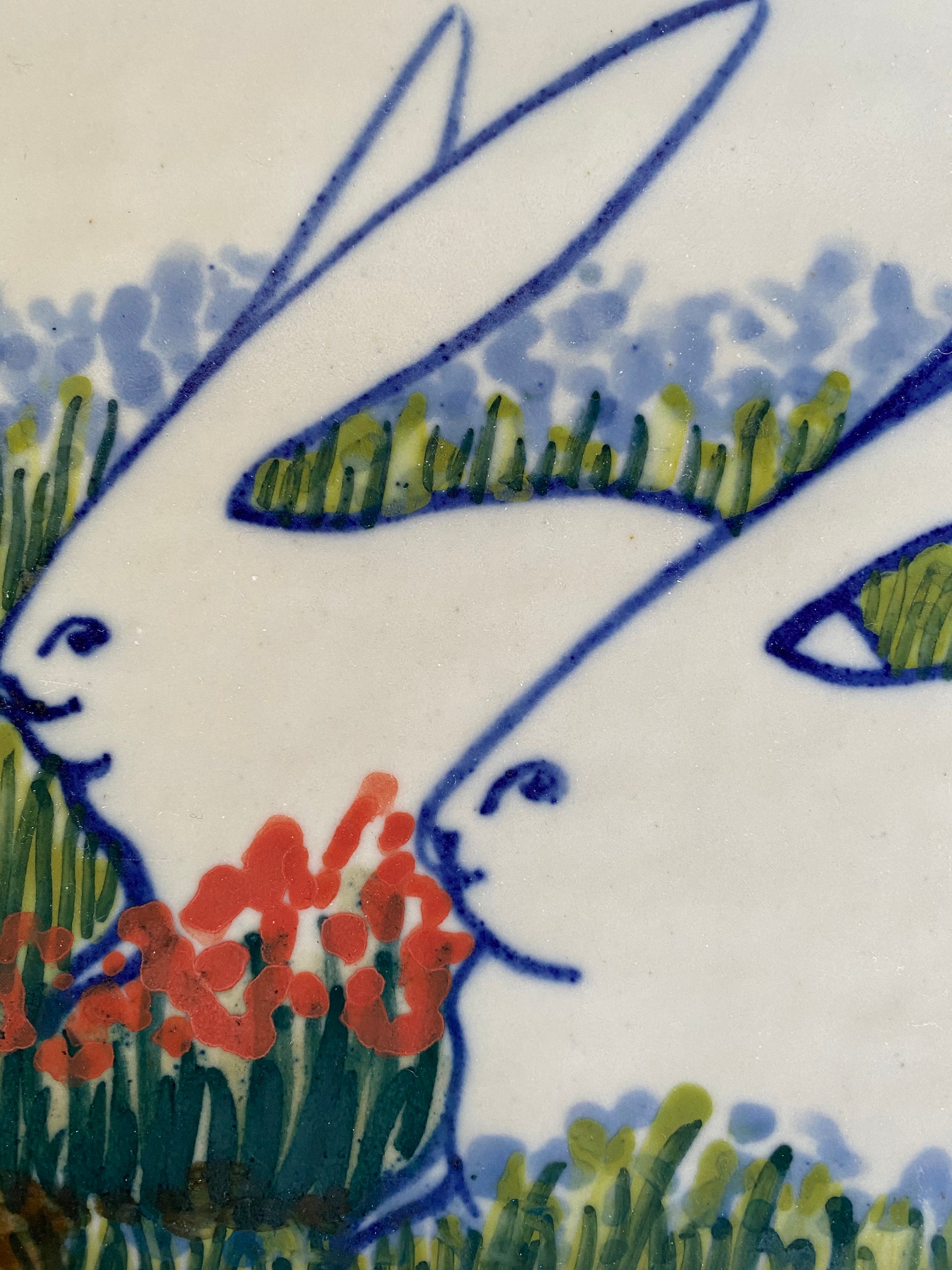 Vintage DEBBIE DEAN Clay Rabbit Pottery Bunny Platter/Plate | Etsy