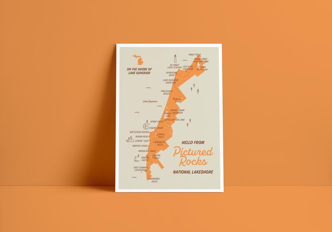 Pictured Rocks National Lakeshore Postcard Map, 5x7 Print, Minimalist ...