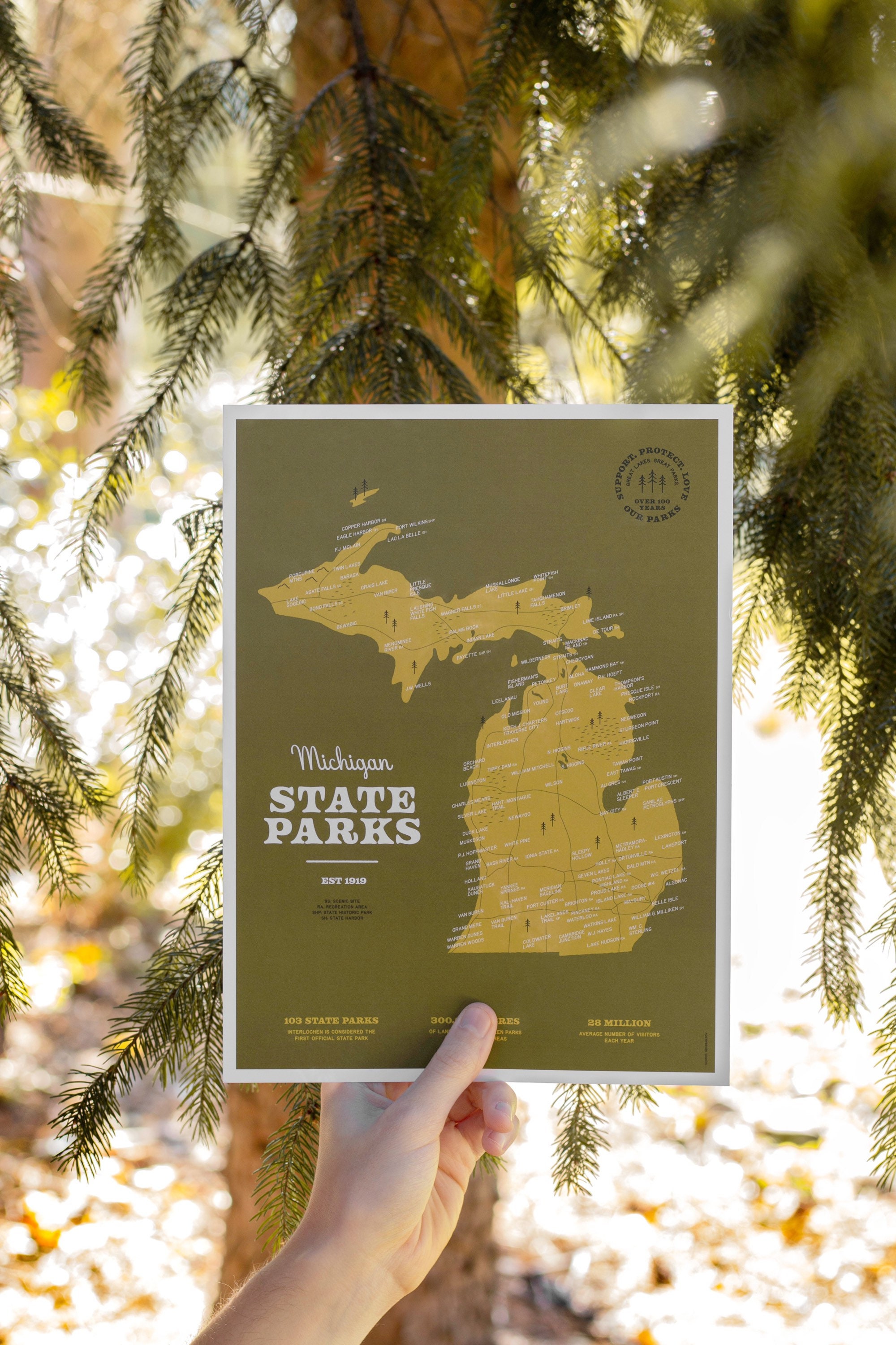 Michigan State Parks Map Illustrated Art Print 9x12 | Etsy