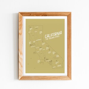 California Map Illustrated Art Print, 9x12 Print, Map Wall Art ...