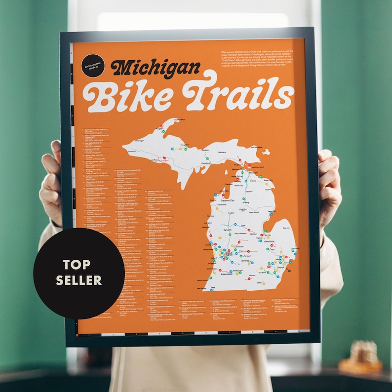 Michigan Bike Trails Map Poster, Minimalist Print (16x20) - Etsy