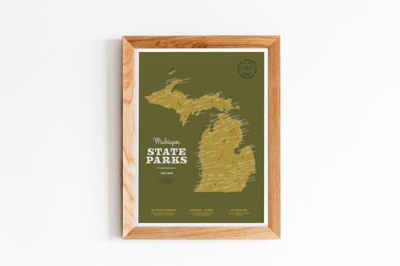 Michigan State Parks Map Illustrated Art Print | Etsy
