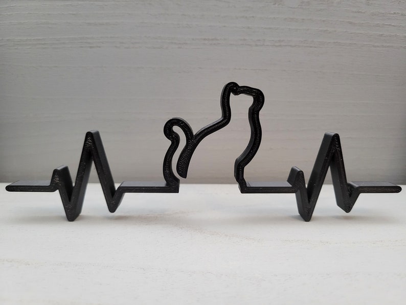 EKG Heart Beat for People Who Love Cats | 2d Statue Decor Desk Art ...