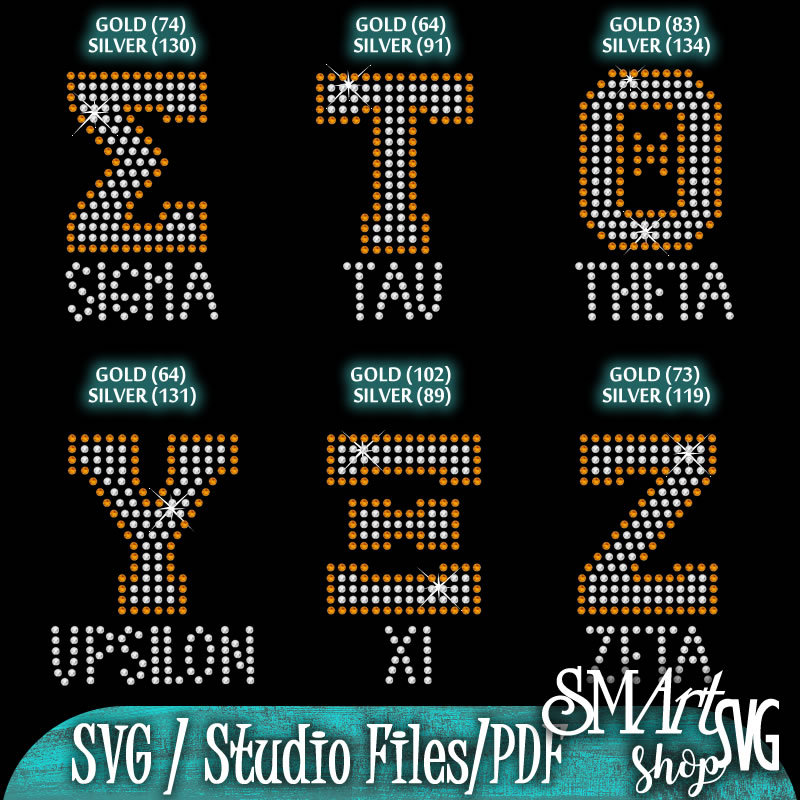 Greek Alphabet Rhinestone Svg, Rhinestone Template Font Svg, Greek ...